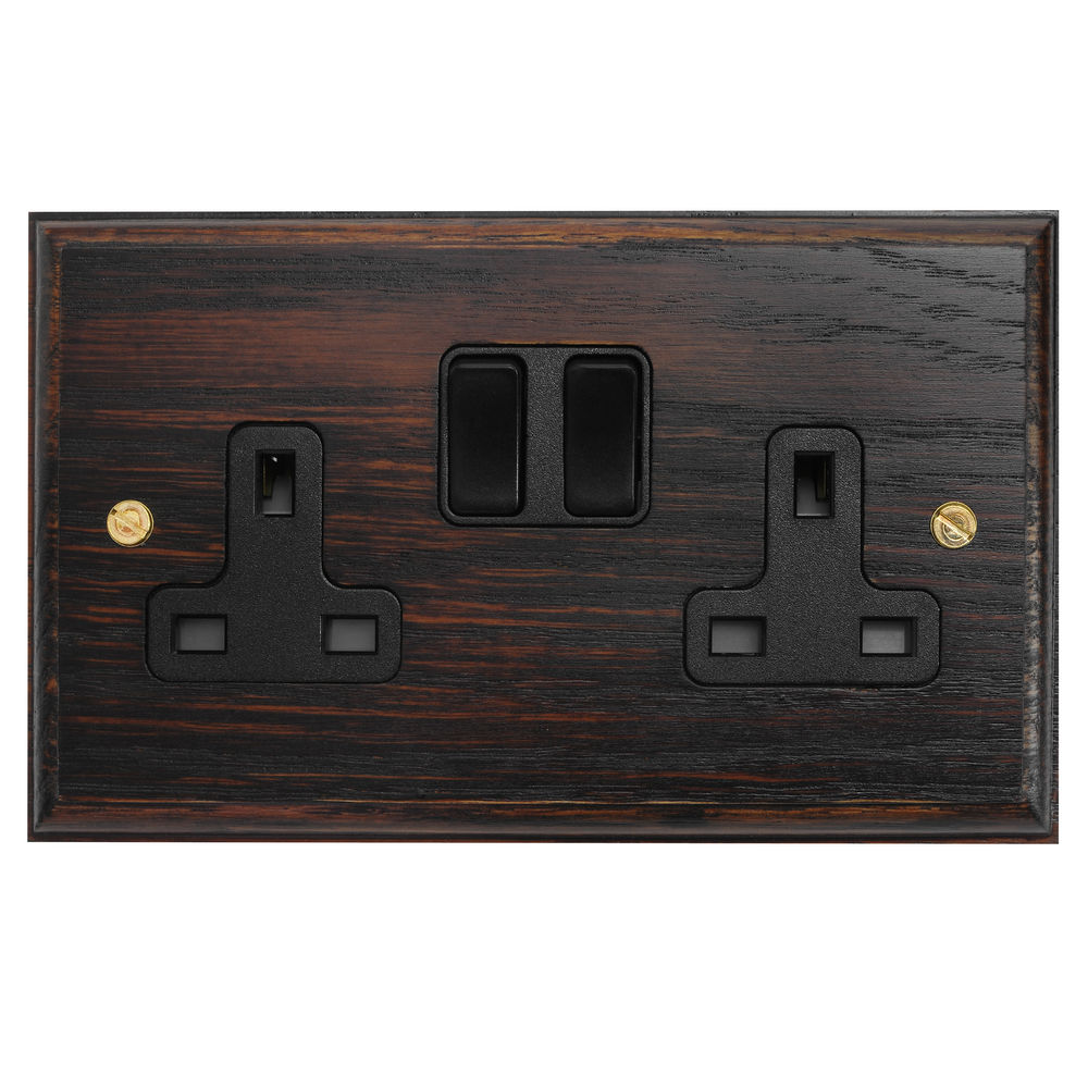 Wall Socket 2 gang 13 amp switch socket outlet Black Insert / Dark Oak ...