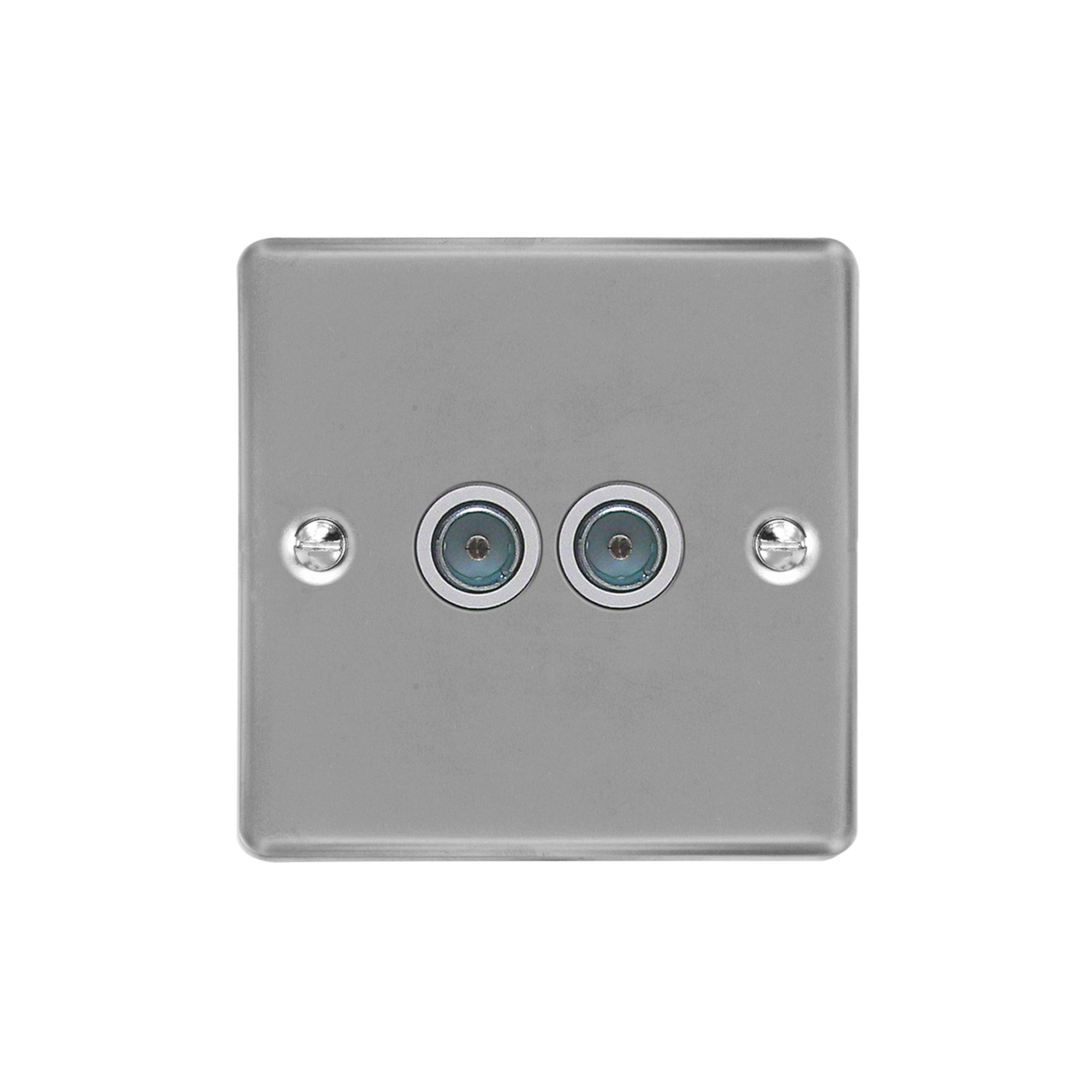 TV Socket 2 gang television co-axial Polished Chrome | Mr Resistor Lighting
