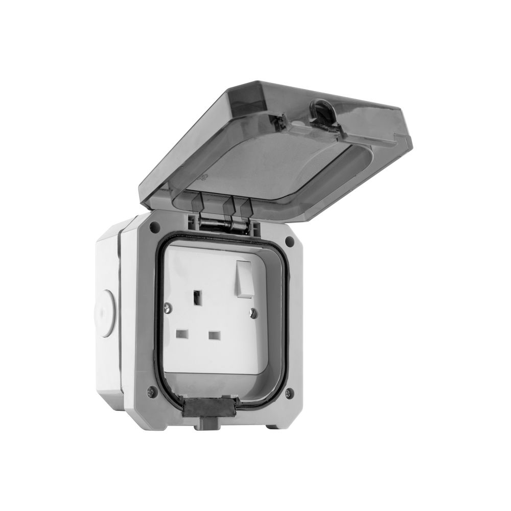 Weatherproof 13A Outdoor Switched Socket 1 Gang Grey | Mr Resistor Lighting