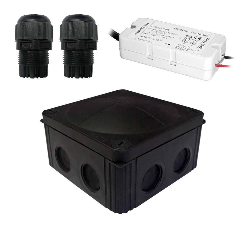 Waterproof Junction Box Kit 8 Way 12V Black 10W | Mr Resistor Lighting
