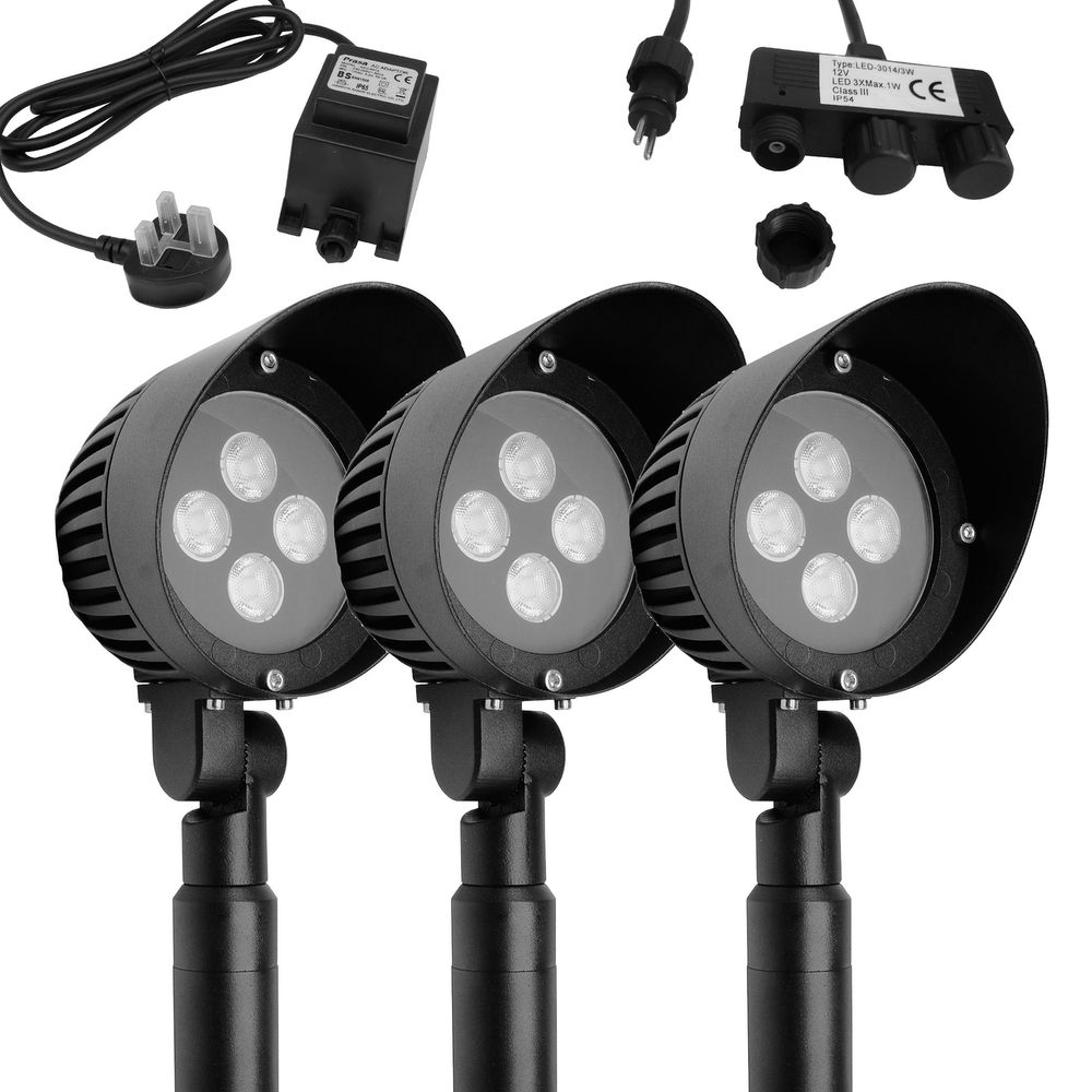 LED Hood Large Outdoor Garden Spike Kit 12V 3 x 8W 3000K Warm White ...
