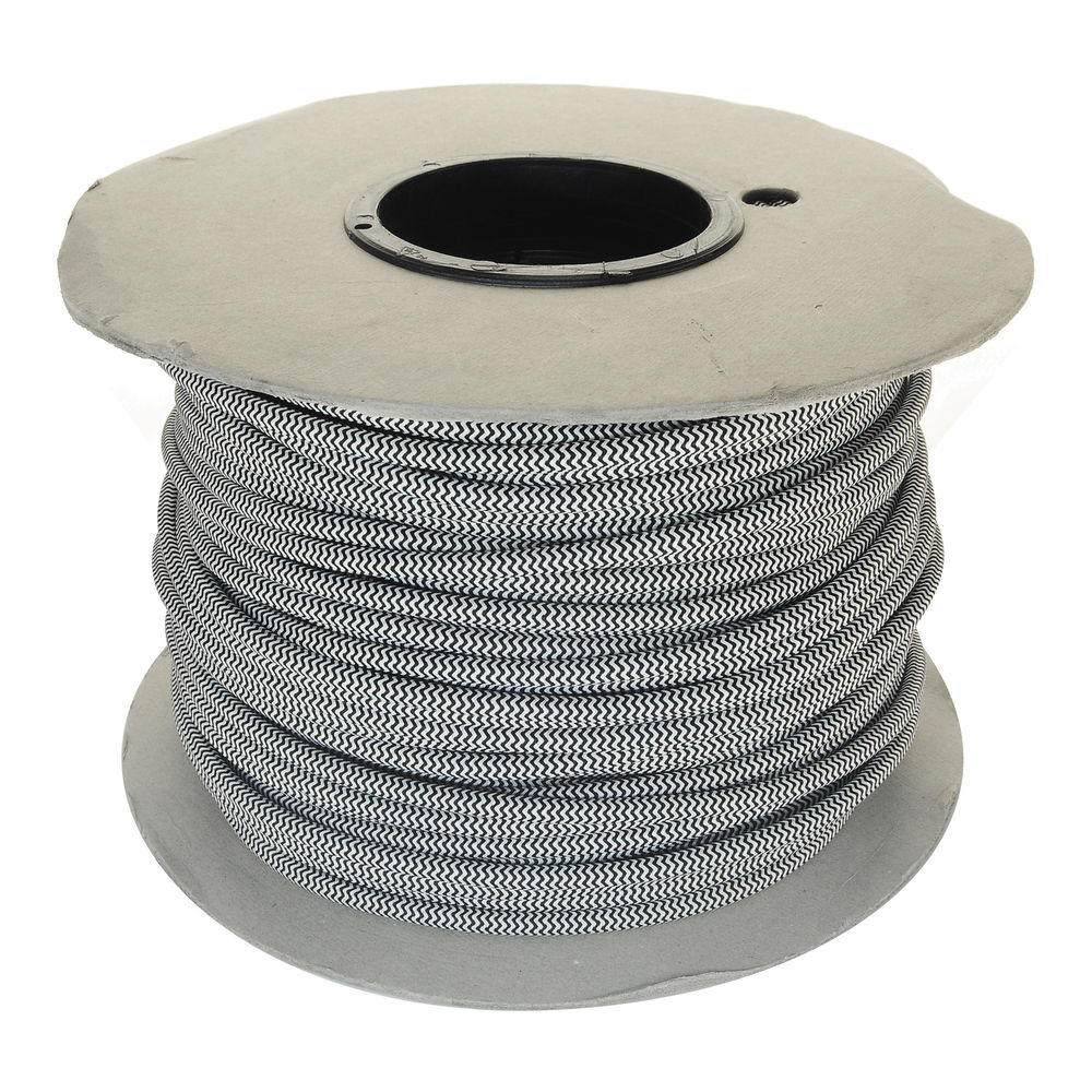 Braided Cloth Round Flex 3 Core Cable 100M 0.75mm² Black White | Mr ...