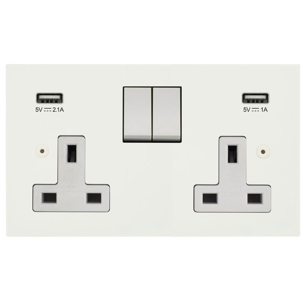 Horizon Square Switched Socket Outlet with USB Chargers 2 gang 13 amp ...
