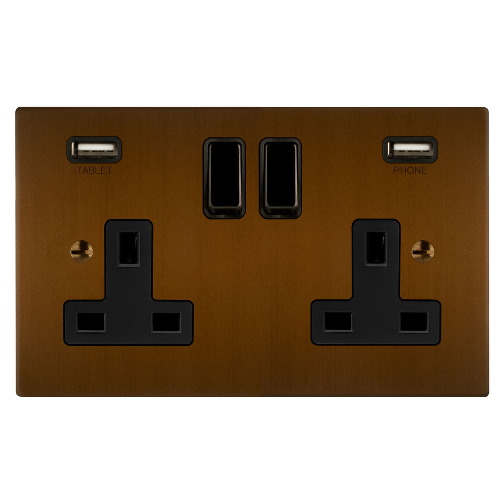 Horizon Square Switched Socket Outlet with USB Chargers 2 gang 13 amp ...