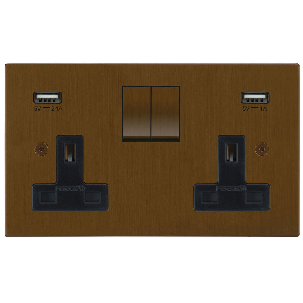 Horizon Square Switched Socket Outlet with USB Chargers 2 gang 13 amp ...