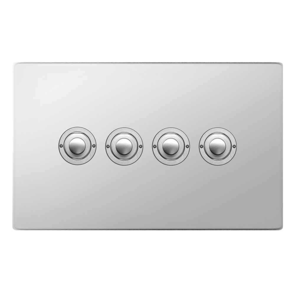 Horizon Square Push Button Switch 4 gang Polished Stainless Steel | Mr ...