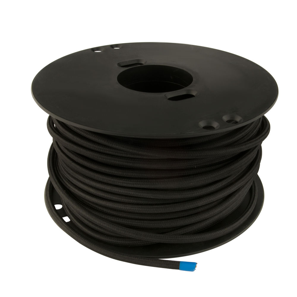Braided Cloth Round Flex 3 Core Cable 100M 0.75mm² Black | Mr Resistor ...
