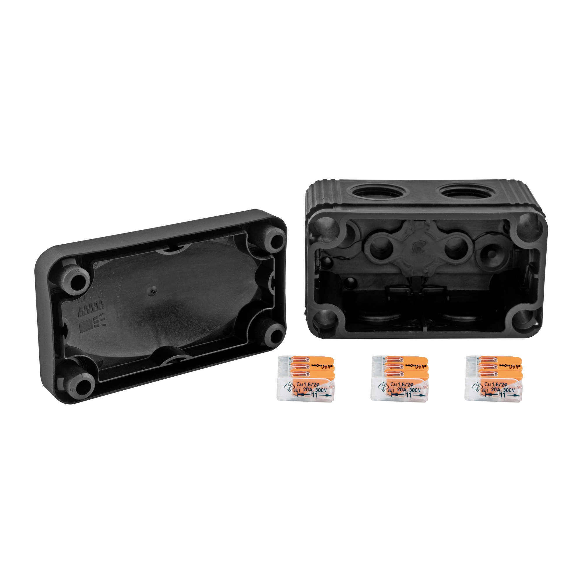 Waterproof Junction Box with Wagos (49mm) 6 Way Black | Mr Resistor ...