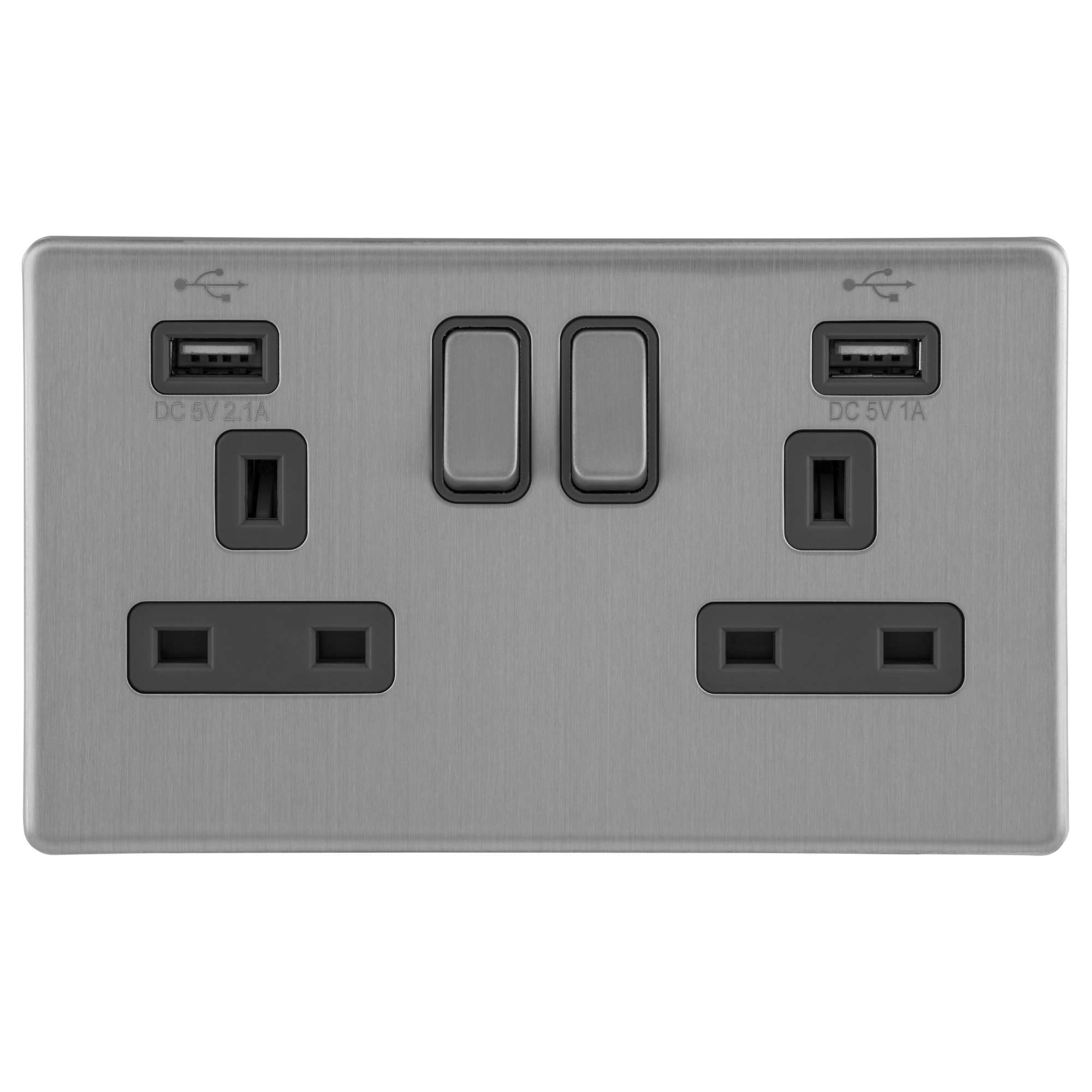 Wall Socket + USB Screwless 2 gang 13 amp switched socket outlet ...