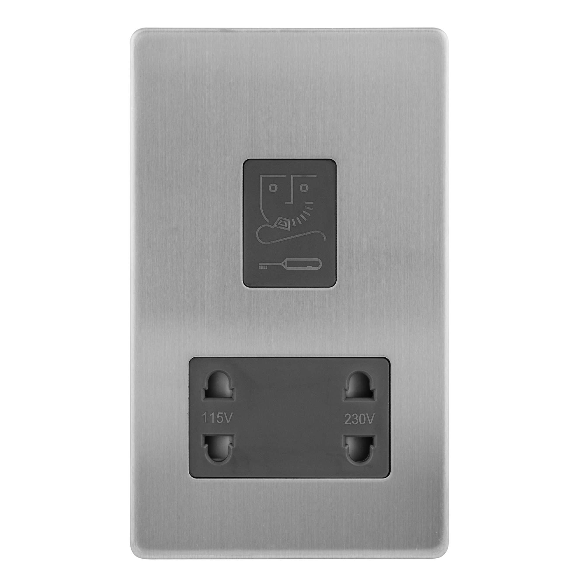 Shaving Socket 1 gang shaver socket Brushed Steel | Mr Resistor Lighting