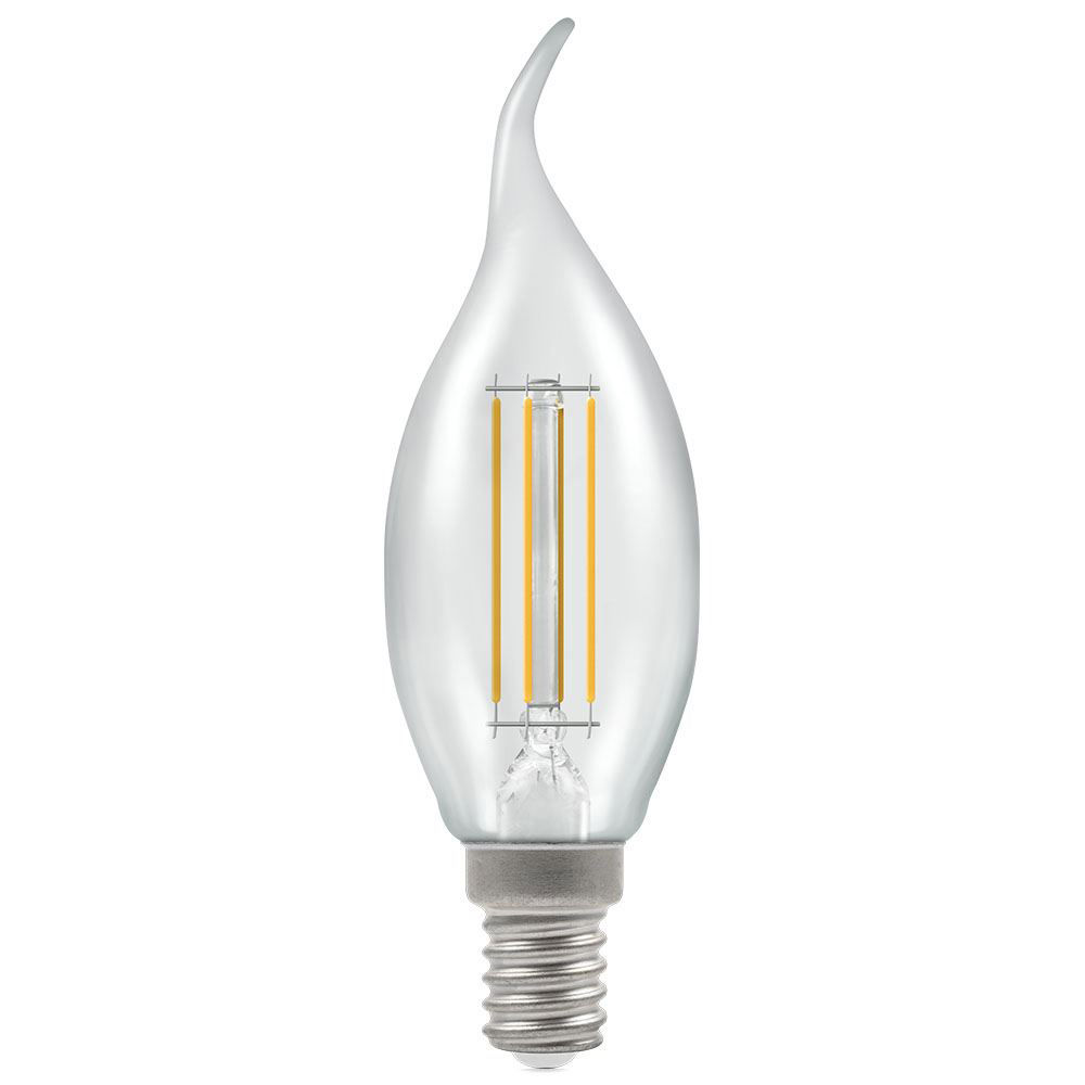 LED Clear Filament Candle Light Bulb Bent Tip 35mm 470lm Dimmable SES ...