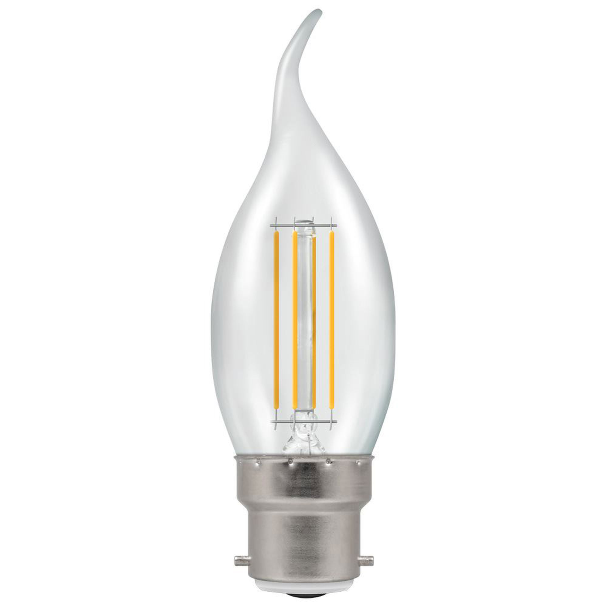 LED Clear Filament Candle Lamp Bent Tip 35mm 470lm Dimmable BC 5W 2700K ...