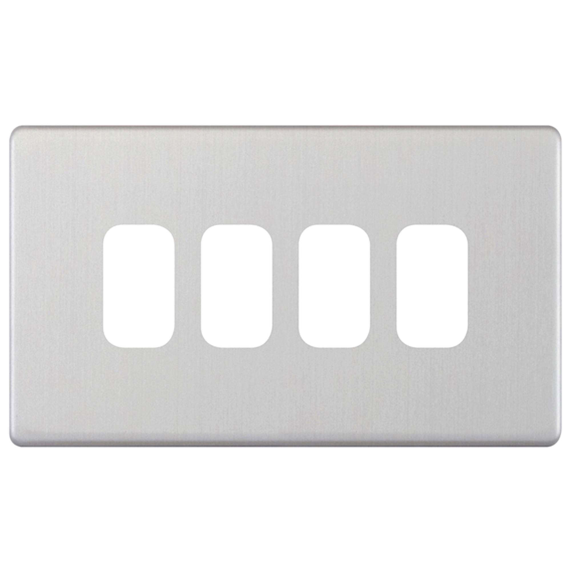 Modular Plate Screwless 4 gang double grid Brushed Stainless | Mr ...