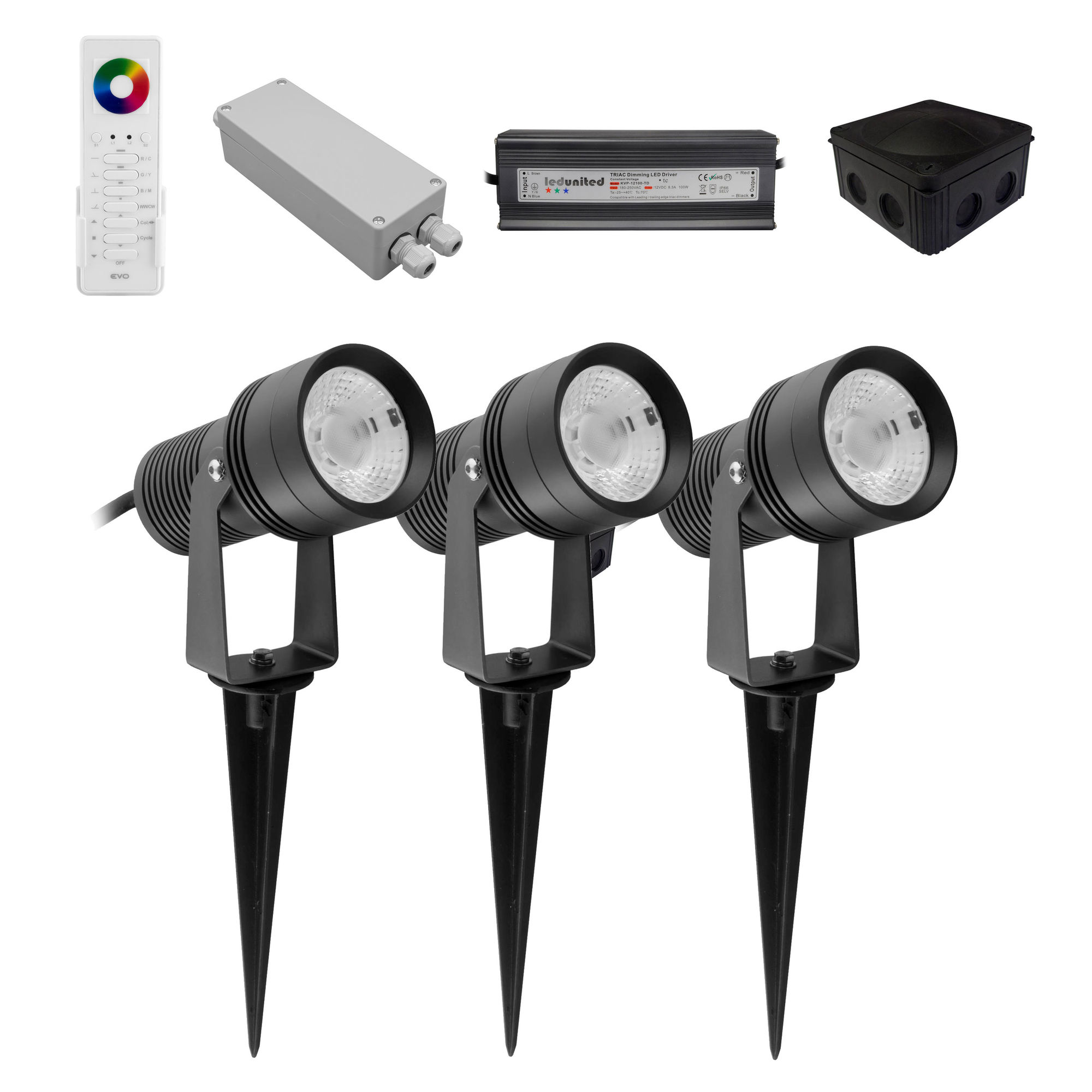 RGBW Spike Spotlight 3000K Kit 3 x 12W Black 3000K | Mr Resistor Lighting