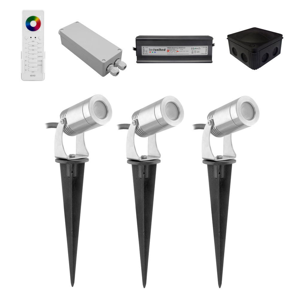 RGBW Spike Spotlight 3000K 12V 3 x 5W RGB + 3000K Warm White Stainless ...