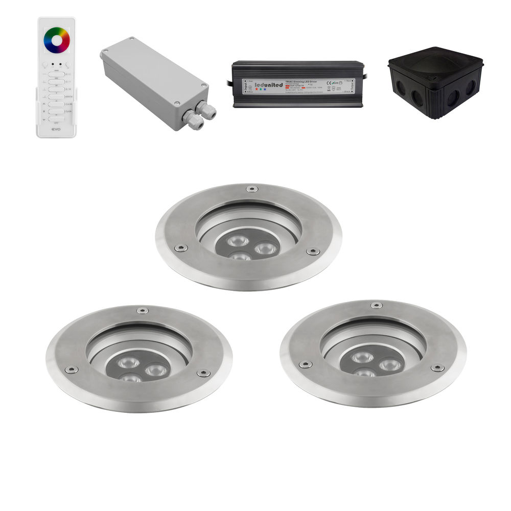 RGBW Recessed Uplight 3000K Kit 3 x 12W Stainless Steel | Mr Resistor ...