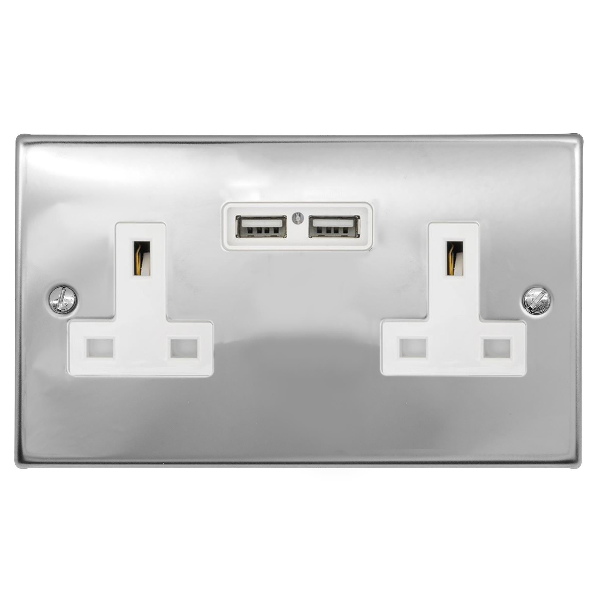 2 Gang Wall Socket Unswitched / USB Charger 2 gang 13 double socket ...