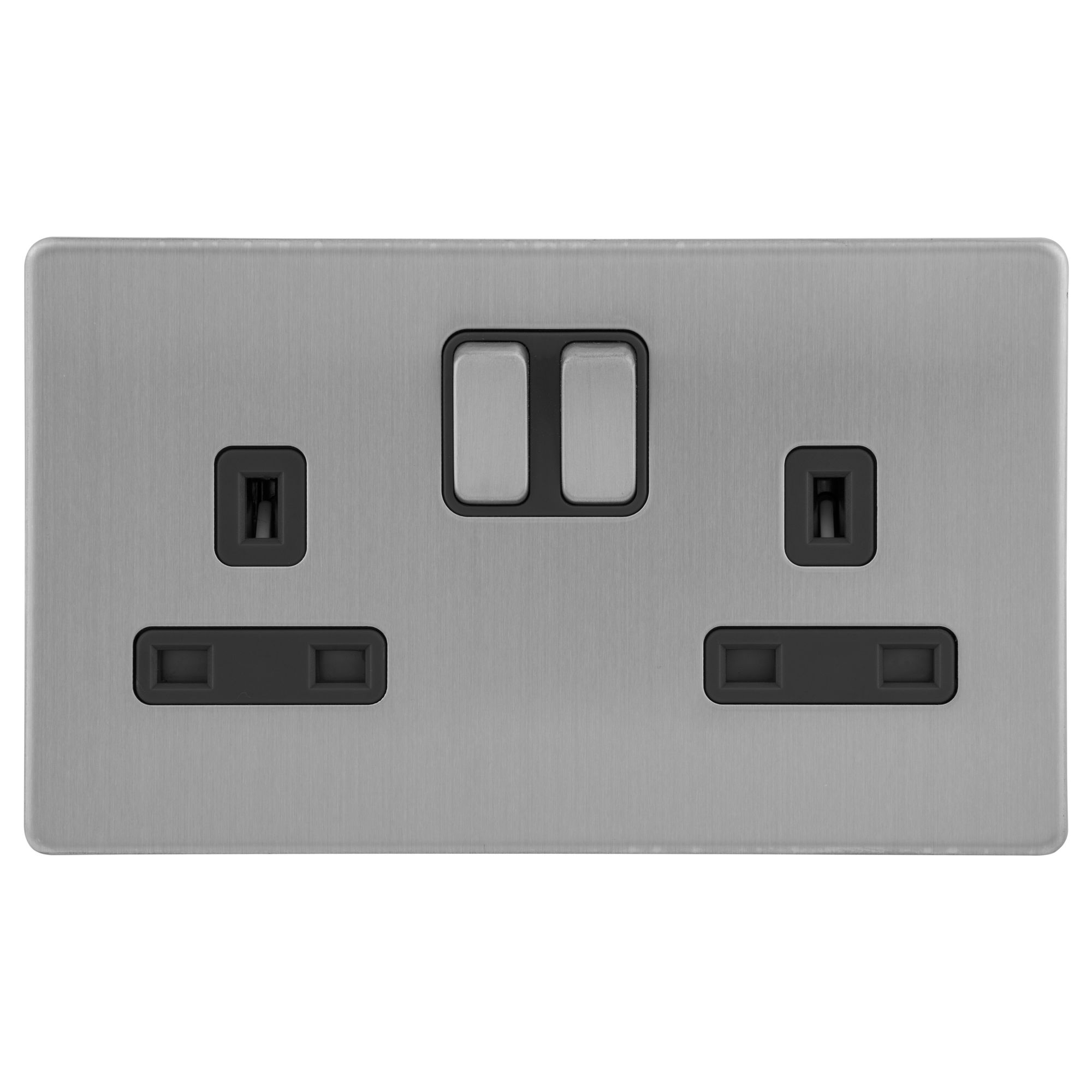 Wall Socket Screwless 2 gang 13 amp switched socket outlet Brushed ...