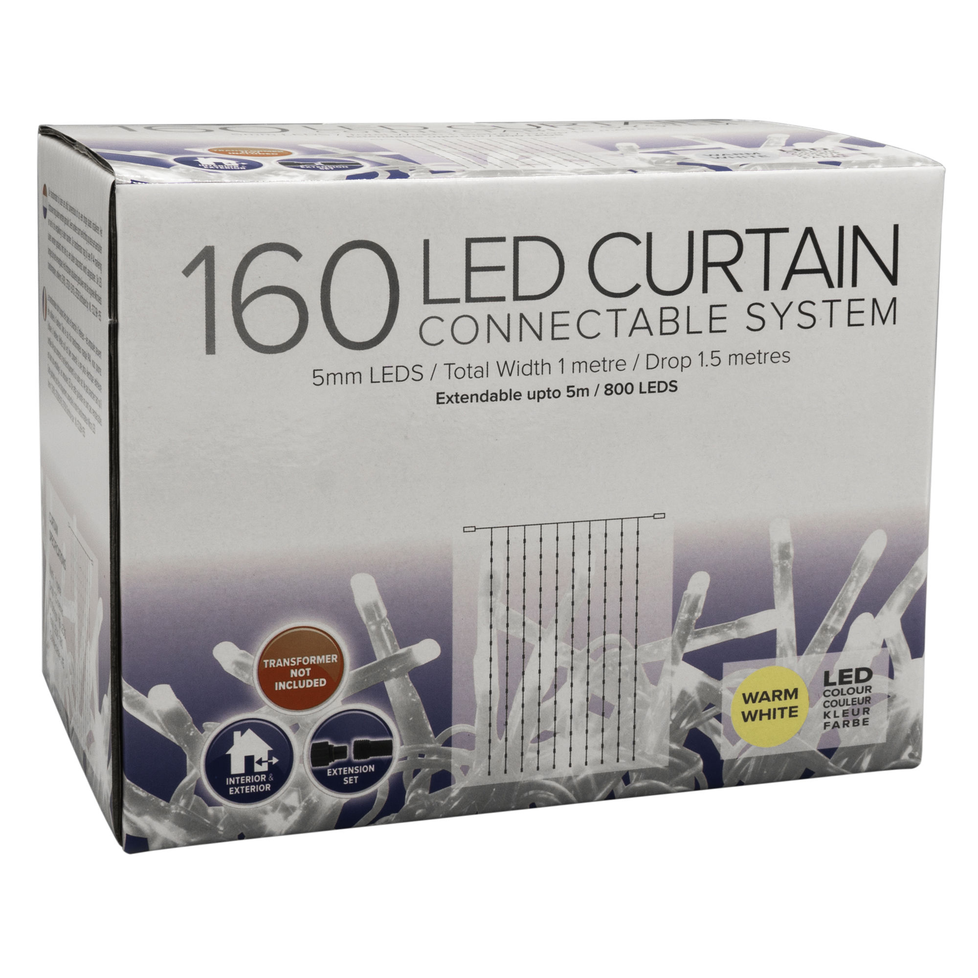 LED Strip Curtain,160 Lights, 1m x 1.5m, Indoor/Outdoor, Warm White ...