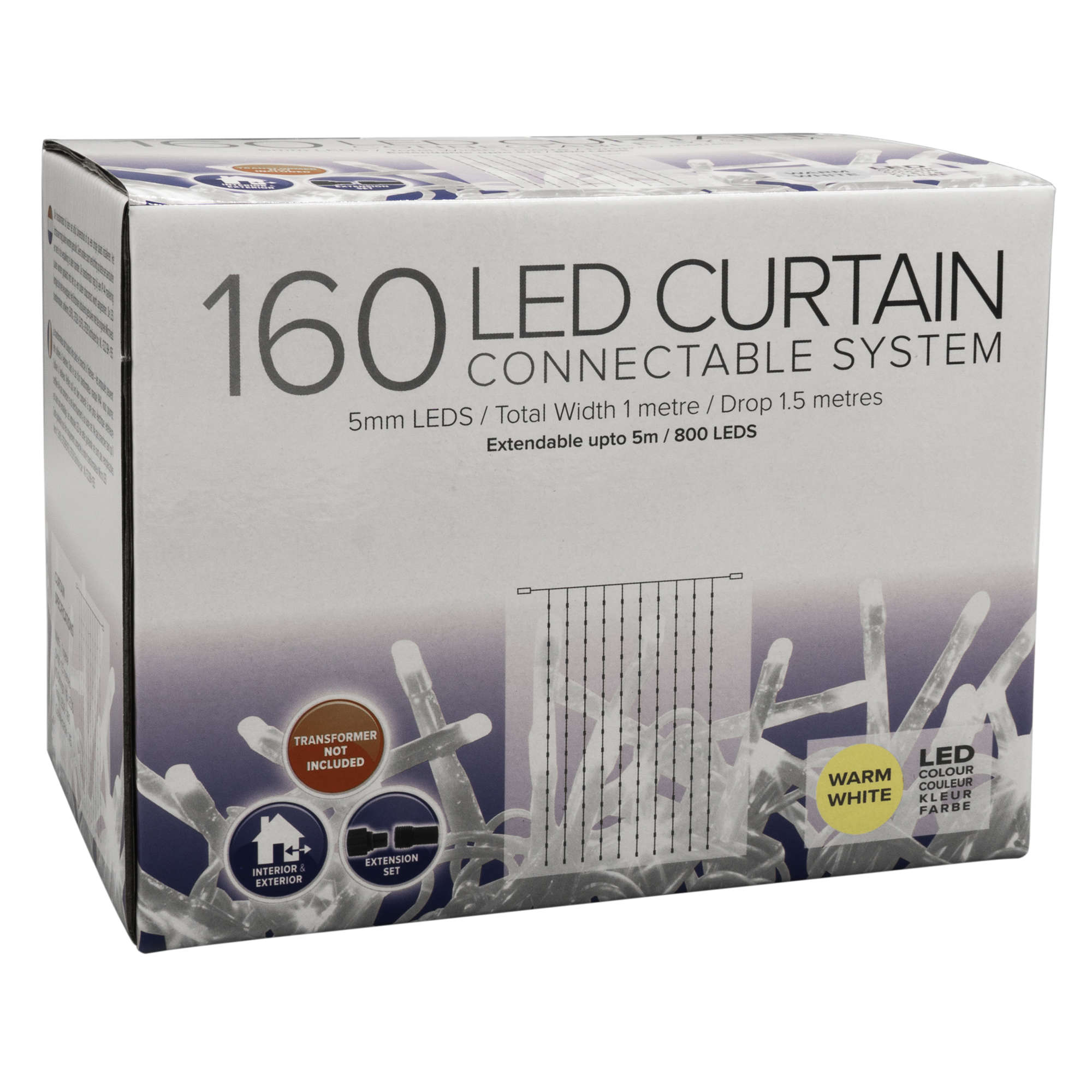 LED Strip Curtain,160 Lights, 1m x 1.5m, Indoor/Outdoor, Cool White ...