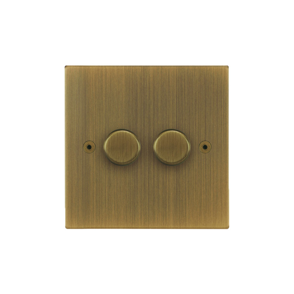 Horizon Square Dimmer Switch 2 gang 400 watt 2 way Antique Brass | Mr ...