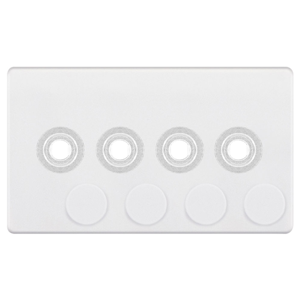 Dimmer Plate Screwless With Knobs 4 gang double Matt White | Mr ...