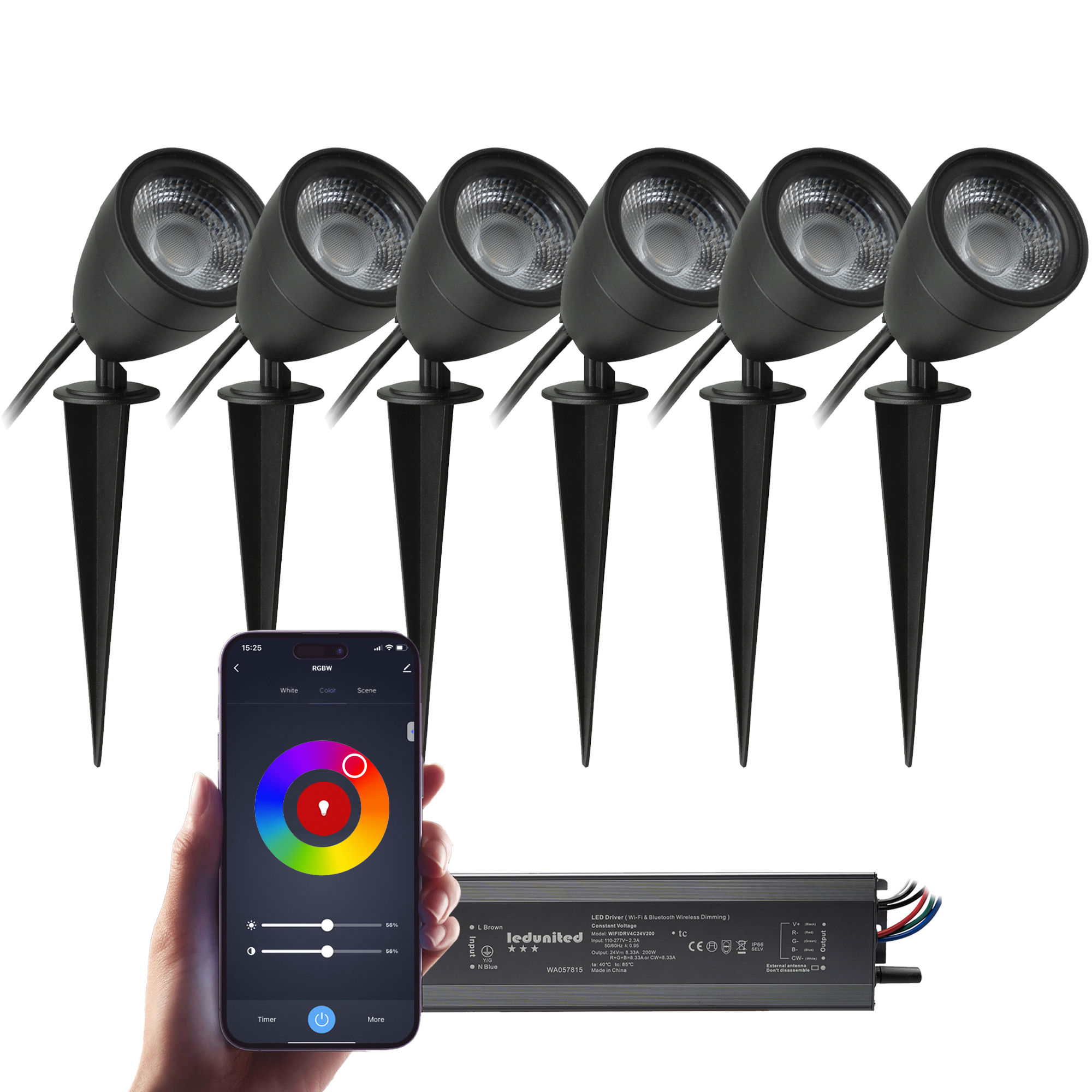 Sub RGBW Spike Spotlight Zonik Wifi and Bluetooth Smart Kit 24V 6 x 6W ...