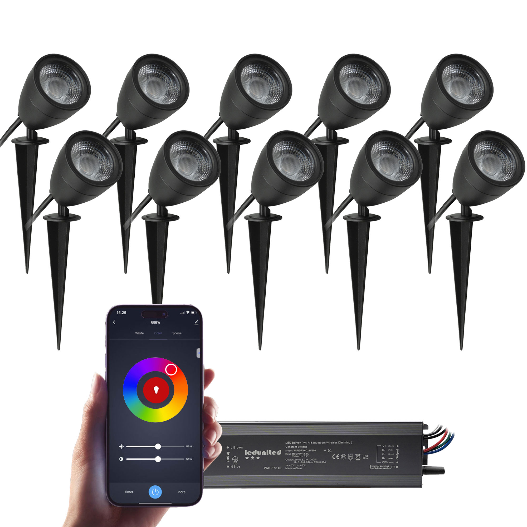 Sub RGBW Spike Spotlight Zonik Wifi and Bluetooth Smart Kit 24V 10 x 6W ...