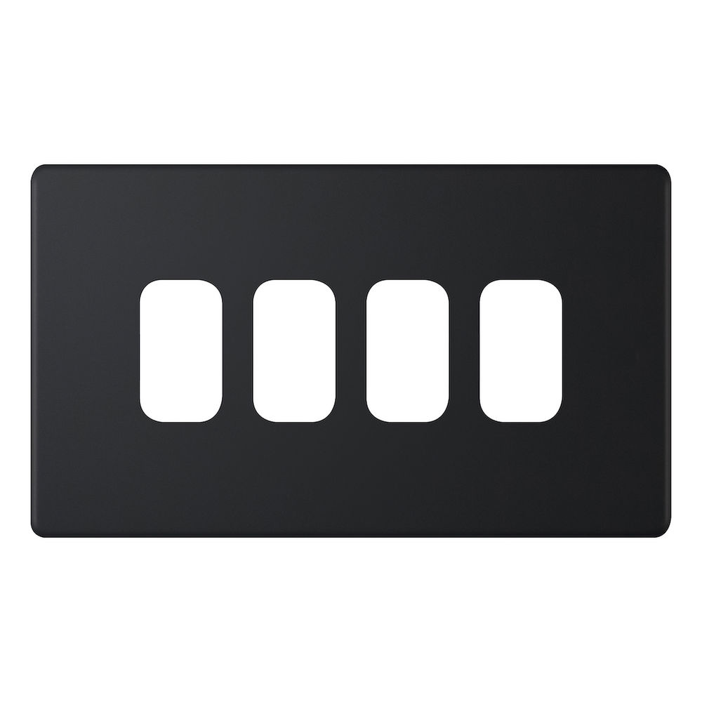 Modular Plate Screwless 4 Gang Single Grid Matt Black | Mr Resistor ...