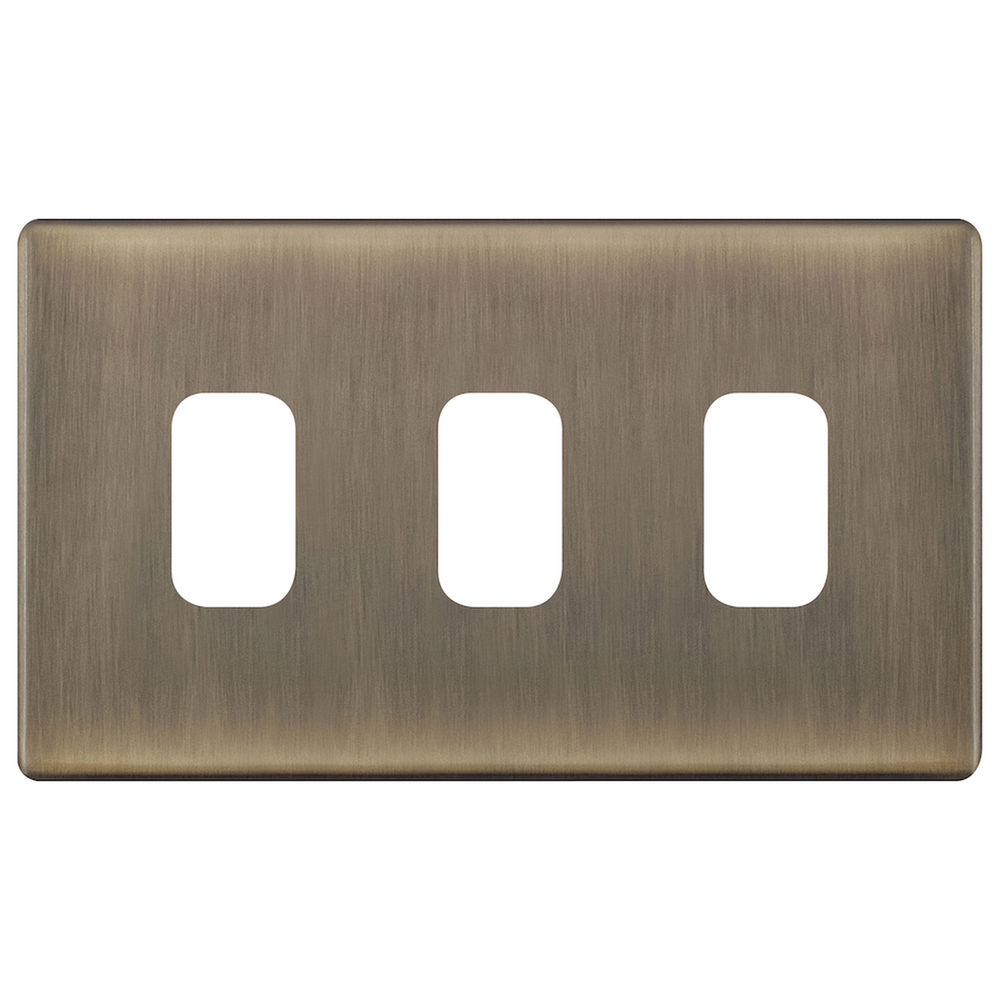 Modular Plate Screwless 3 gang grid Antique Brass | Mr Resistor Lighting