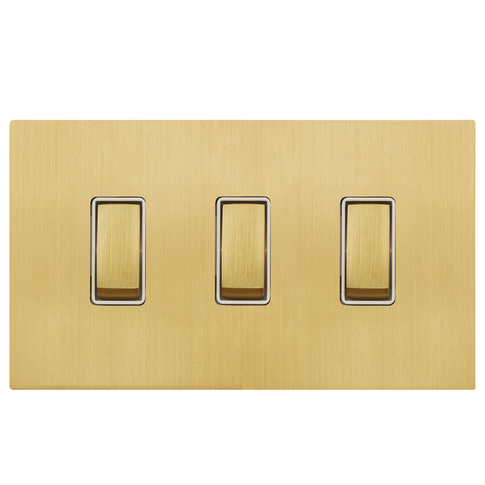 Renaissance Rocker Switch 3 Gang 2 Way Ochre Brass | Mr Resistor Lighting