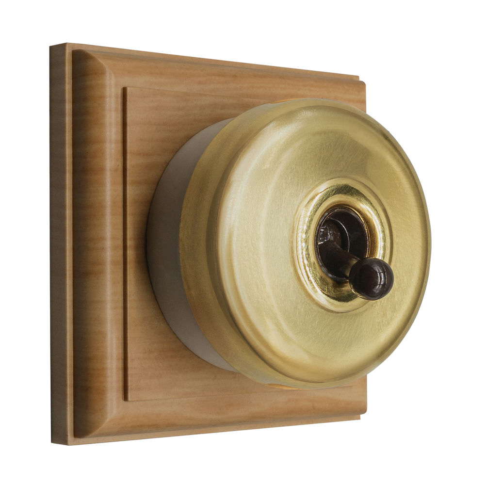 Classic Period Round Dome Dolly Switch 1 Gang 2 Way Brass with Pine ...