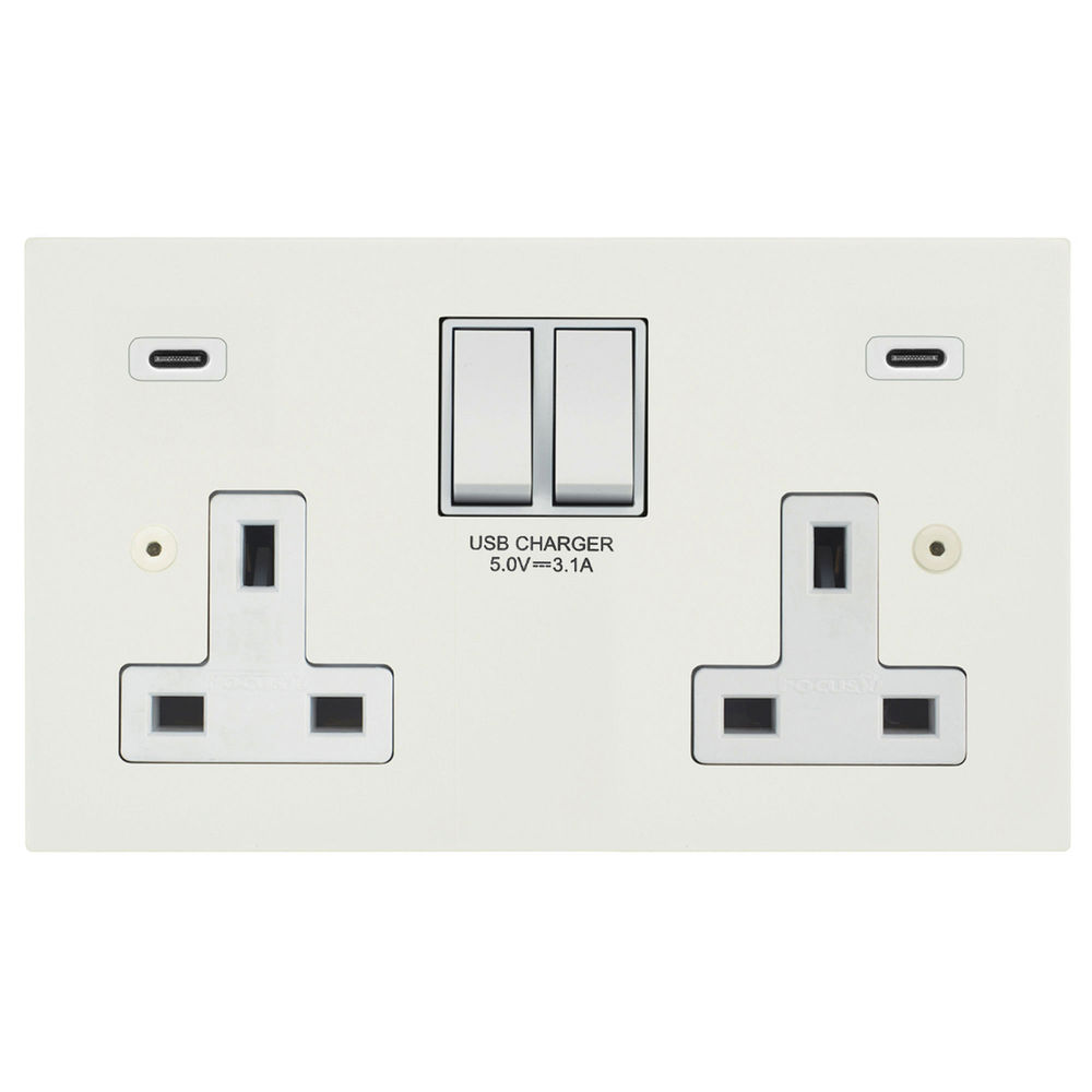 Ambassador Square Switched Socket Outlet USB C+C 2 gang 13 amp USB C ...