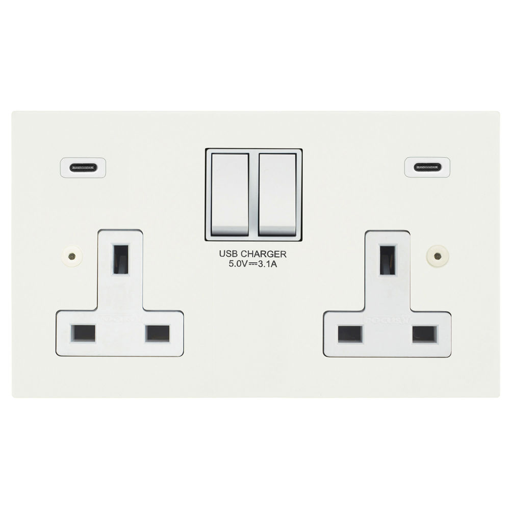Ambassador Square Switched Socket Outlet USB C+C 2 gang 13 amp USB C ...