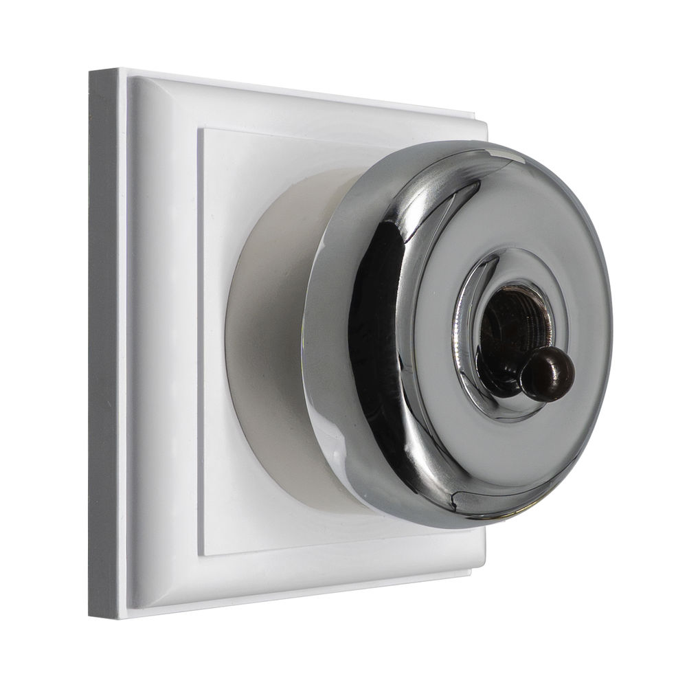 Classic Period Round Dome Dolly Switch 1 Gang 2 Way Chrome with White ...