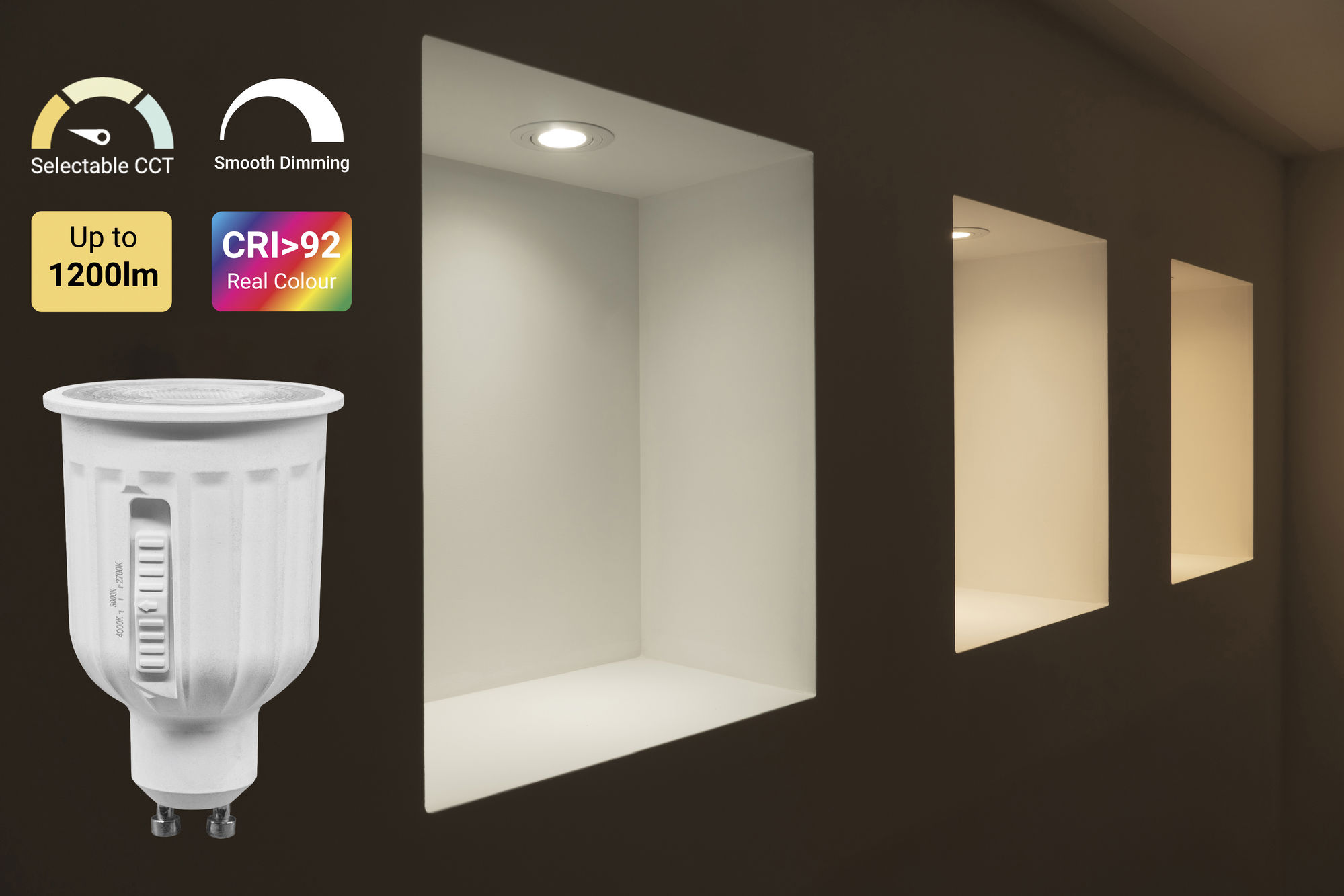 Super Focus LED GU10 10W 1200lm CRI92 Dimmable Lamp 38° CCT Selectable ...