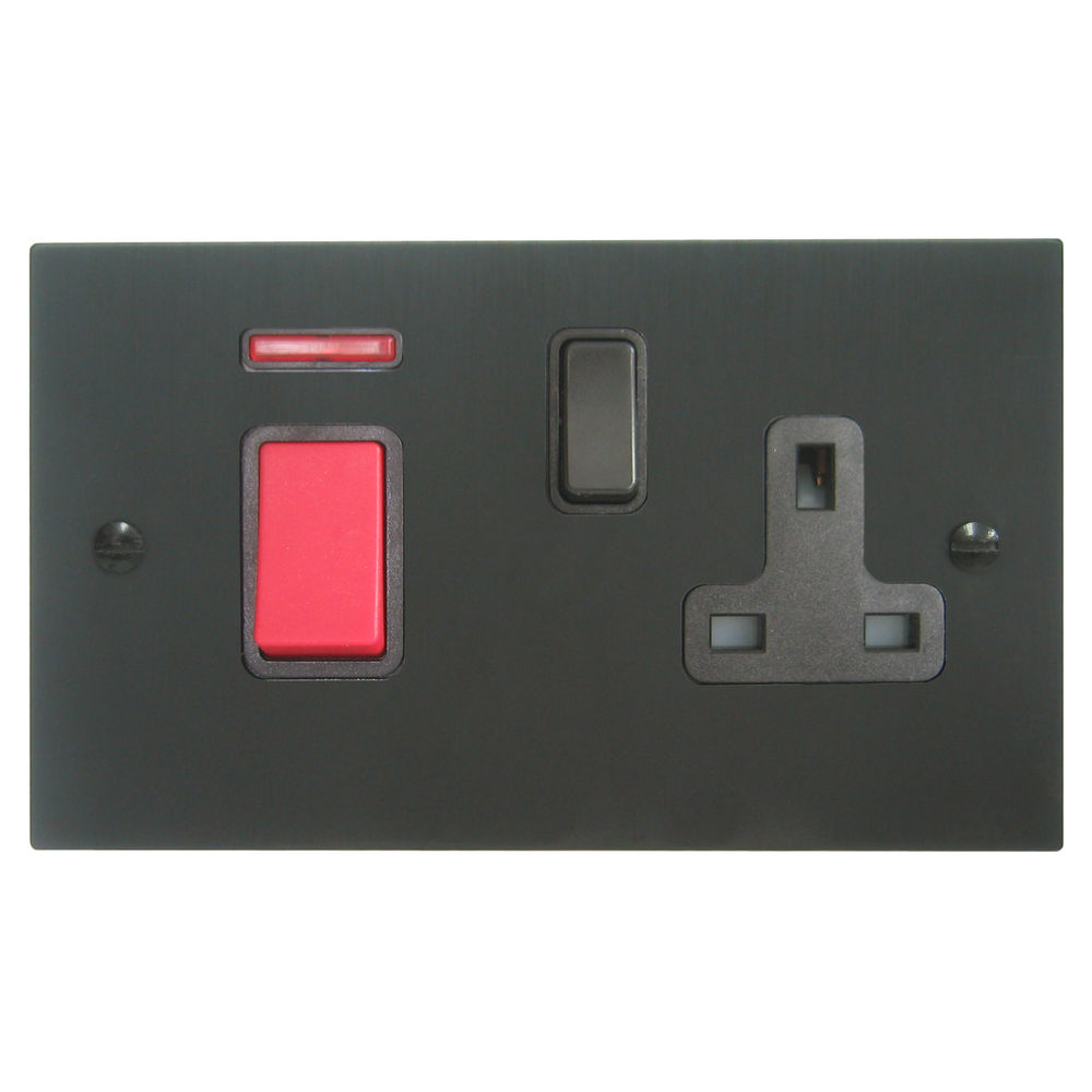 Cooker Switch 1 gang 45 amp cooker switch socket outlet Black Aluminium ...