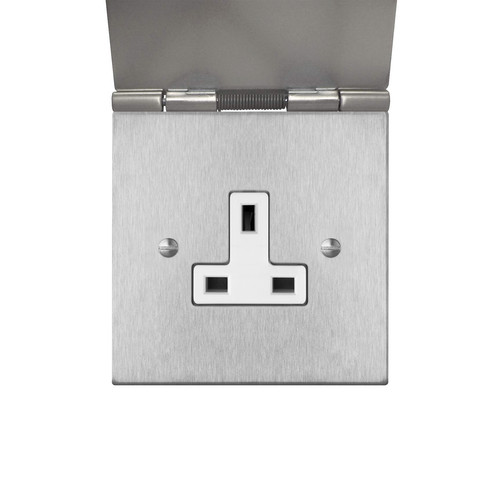 Horizon Square Switched Socket Outlet 2 gang 13 amp Satin Stainless ...