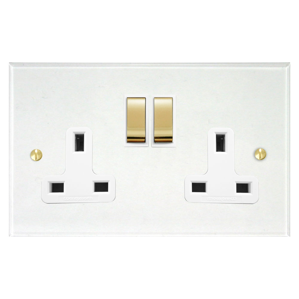 Prism Wall Socket 2 gang 13 amp switch socket outlet brass insert Clear ...