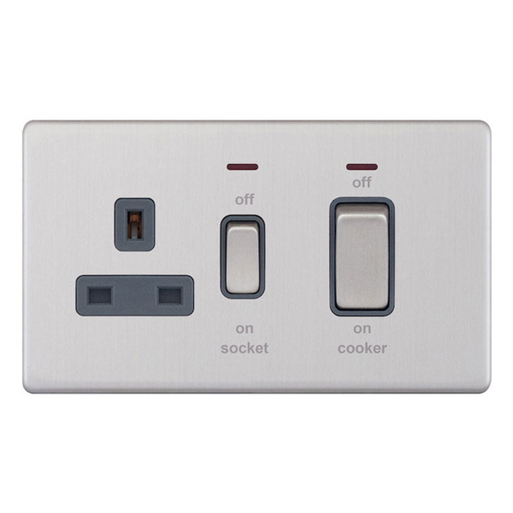 Cooker Switch Screwless 2 gang plate 45 amp cooker switch neon 13 amp ...