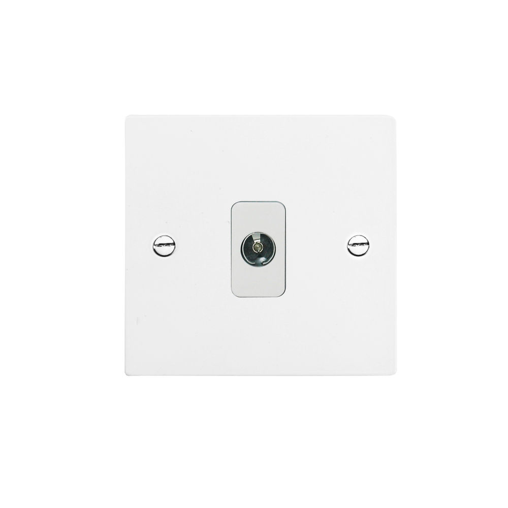TV Socket 1 gang television co-axial Satin White Aluminium | Mr ...